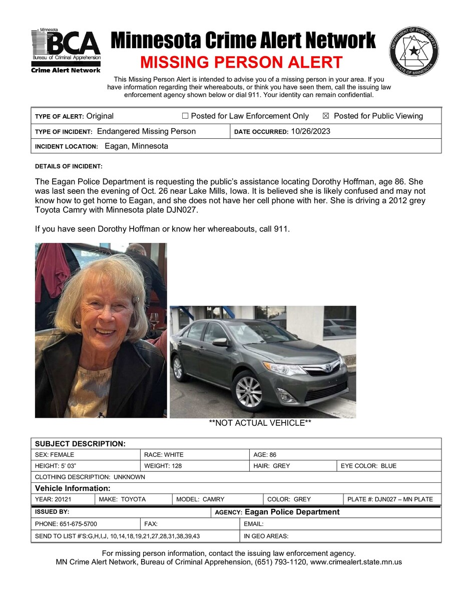 Endangered Missing Person Alert - Minnesota/Northern Iowa | Iowa Department of Public Safety